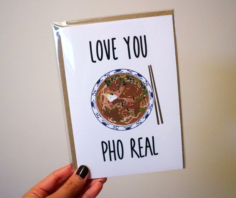 Love You Pho Real Greeting Card and Sticker Set Handmade - Etsy Canada