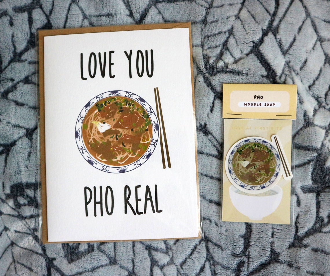 Love You Pho Real Greeting Card and Sticker Set Handmade - Etsy Canada