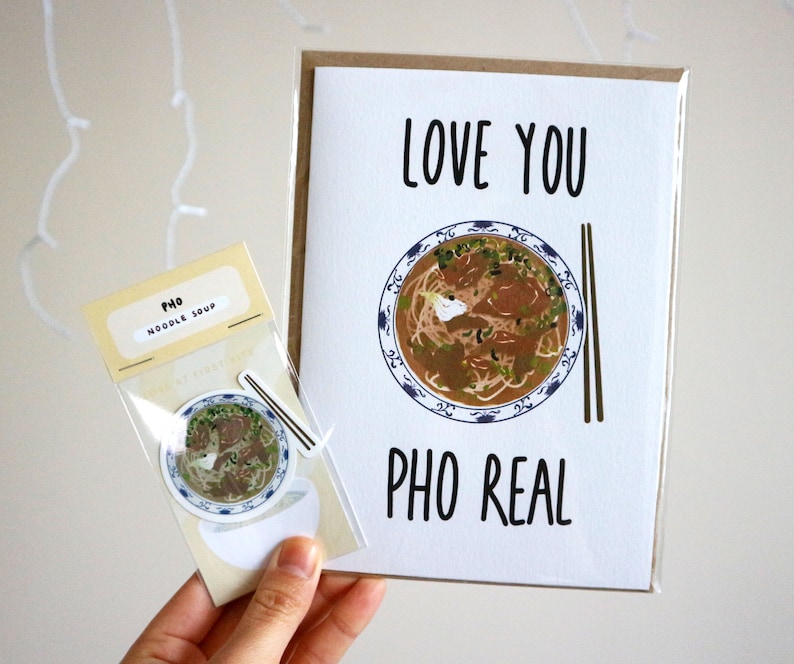 Love You Pho Real Greeting Card and Sticker Set Handmade - Etsy Canada