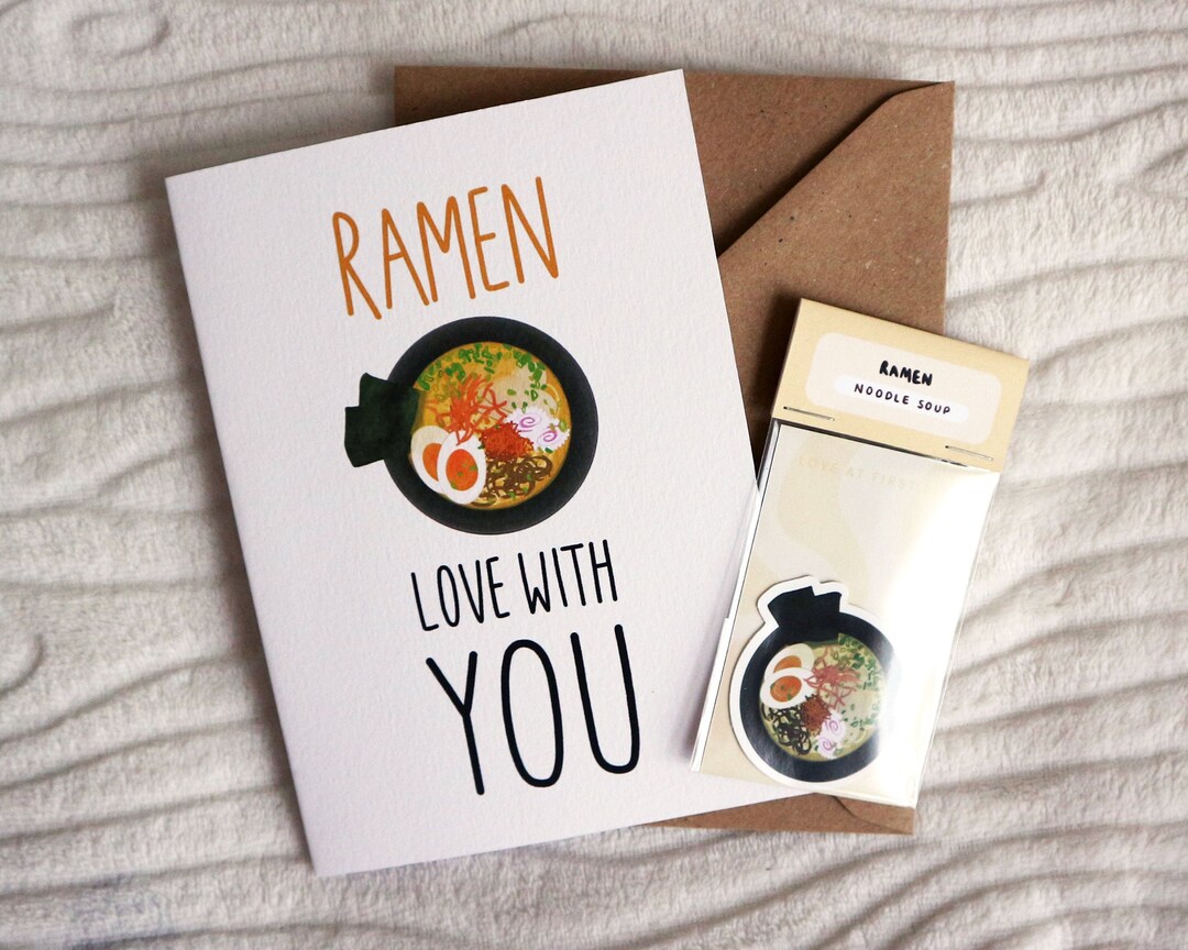 Ramen Love With You Greeting Card and Sticker Set | Handmade | Food Pun ...