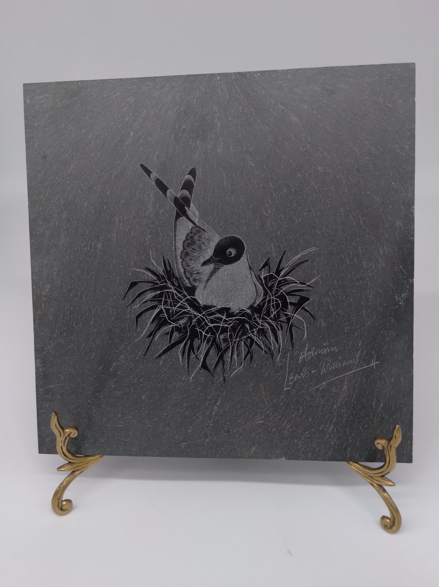 Artist Signed Slate Engraving, Bird on Nest, Adrian Lewis Williams, Art ...