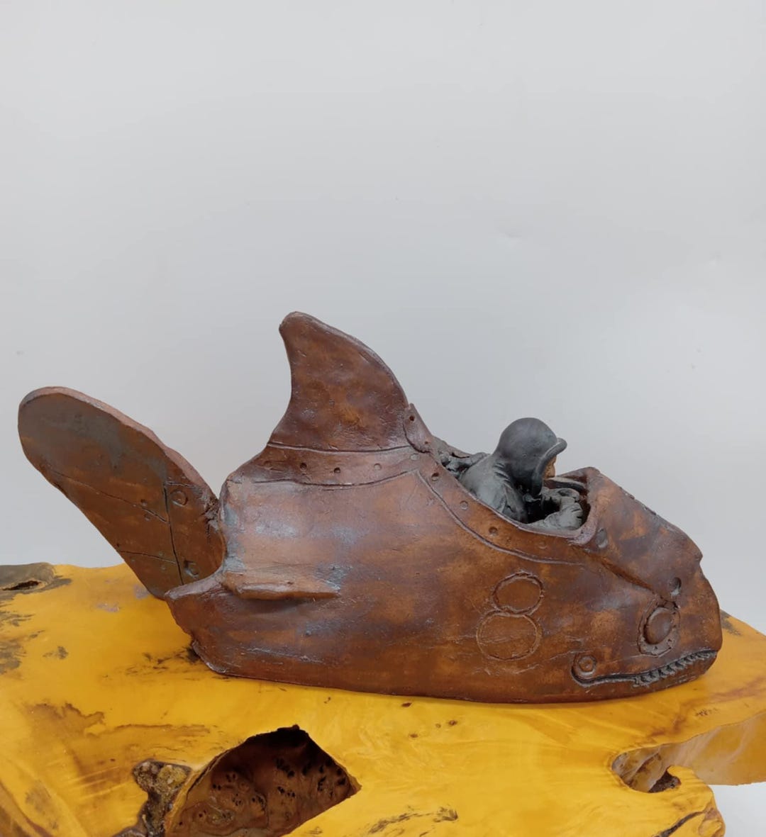 Artist Signed Clay Art, Diver in Fish Submarine, Racing, 8, Jointed ...