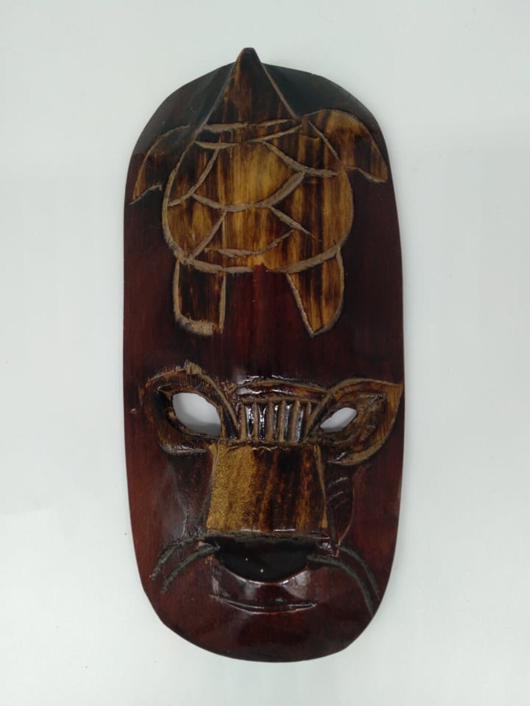 Wooden African Tribal Mask, Tourist Piece, Turtle Accent, Decor, Wall ...