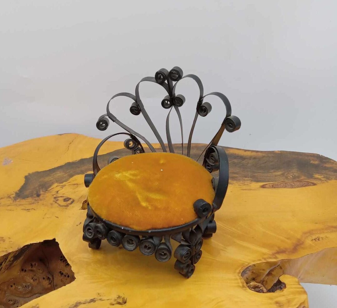 Tramp Art Tin Can Chair, Velvet, Doll Chair, Dollhouse, Decor, Accent ...