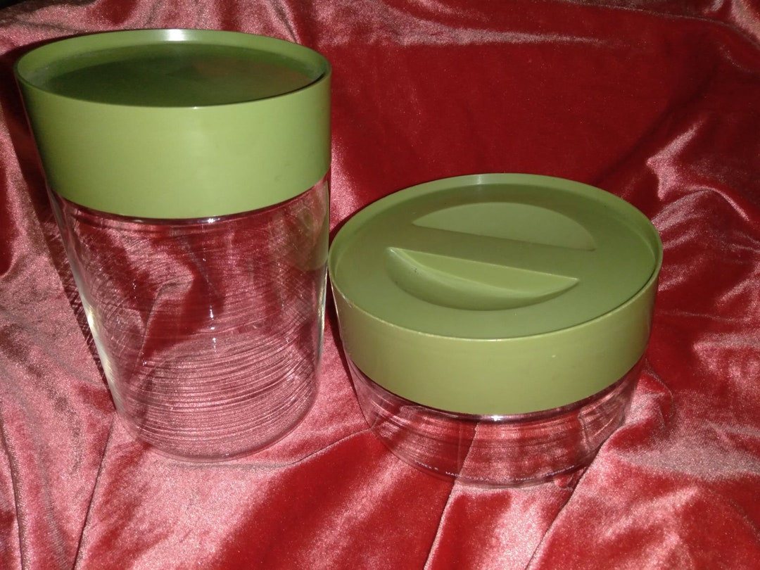 2 Pyrex Storage Jars, Food, Containers, Green Lids, No Cracks, Glass ...