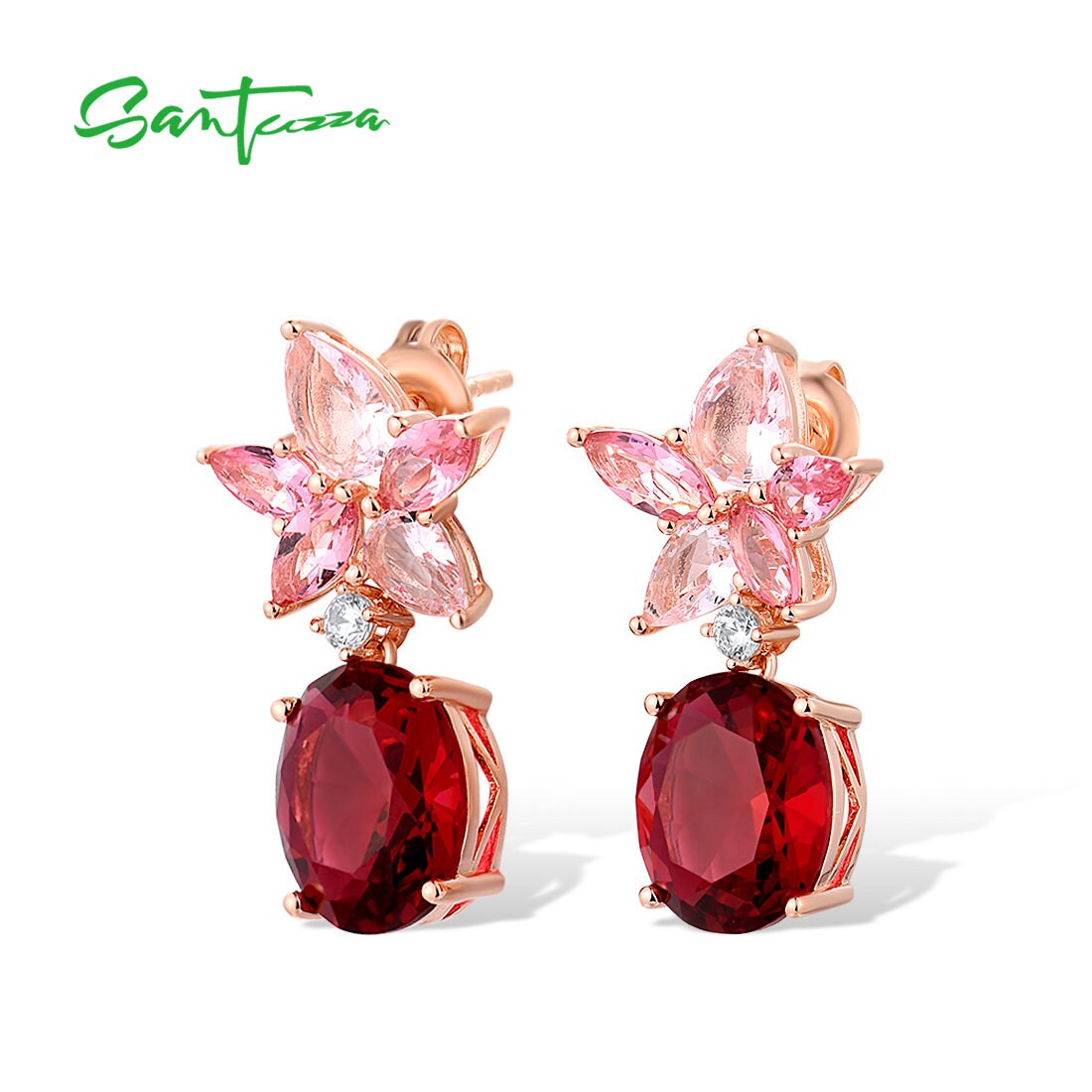 SANTUZZA Handmade Pink & Red Pierce Dangling Earring 925 | Etsy