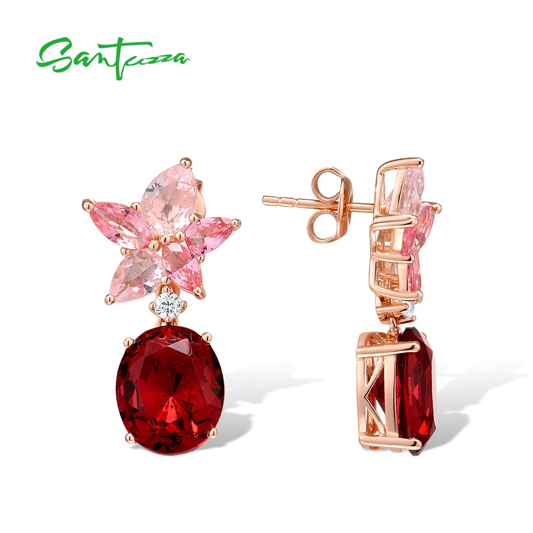 SANTUZZA Handmade Pink & Red Pierce Dangling Earring 925 - Etsy