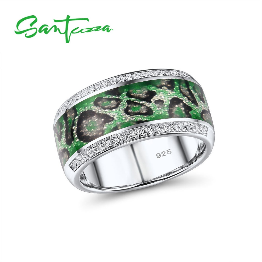 SANTUZZA Handmade Green Enamel Snake Skin Ring for Men & Women 925 ...
