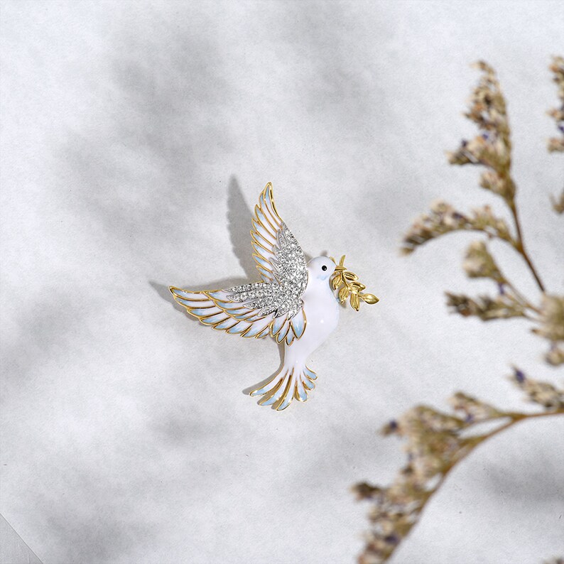 SANTUZZA Handmade Enamel White Pigeon Brooch 925 Sterling - Etsy