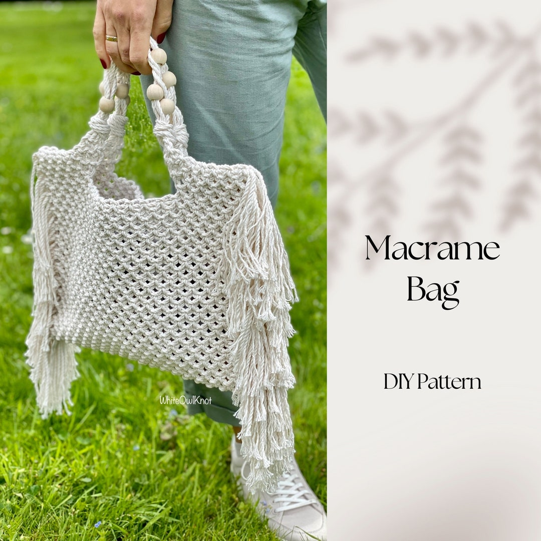 Macrame Handbag PDF Pattern, DIY Macrame Boho Purse, Macrame Shopping ...