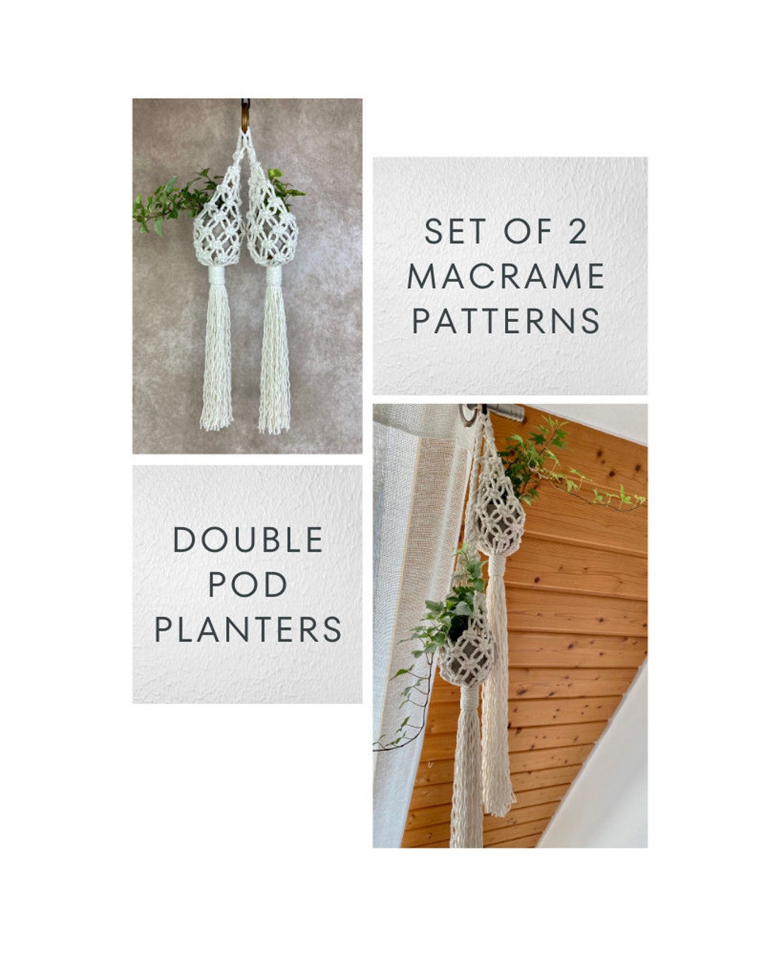 SET of 2 Macrame Patterns Macrame Double Pod Planter Macrame - Etsy
