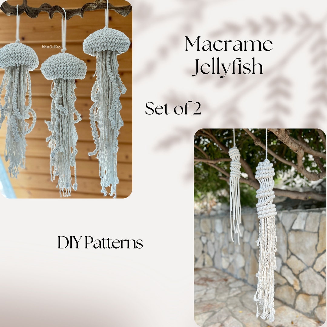 Set of 2 DIY Patterns Macrame Jellyfish, Macrame PDF Pattern, Ocean Art ...