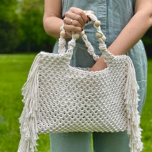 Macrame Handbag PDF Pattern, DIY Macrame Boho Purse, Macrame Shopping ...