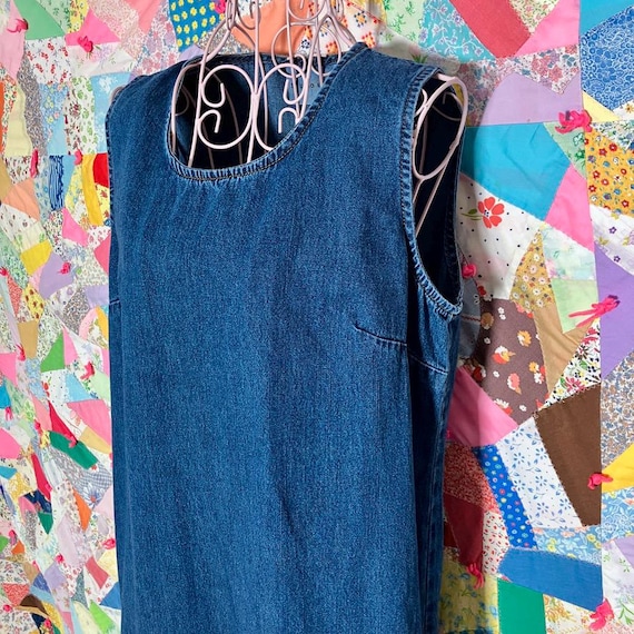 vintage cottage core denim dress 1990s cotton western… - Gem