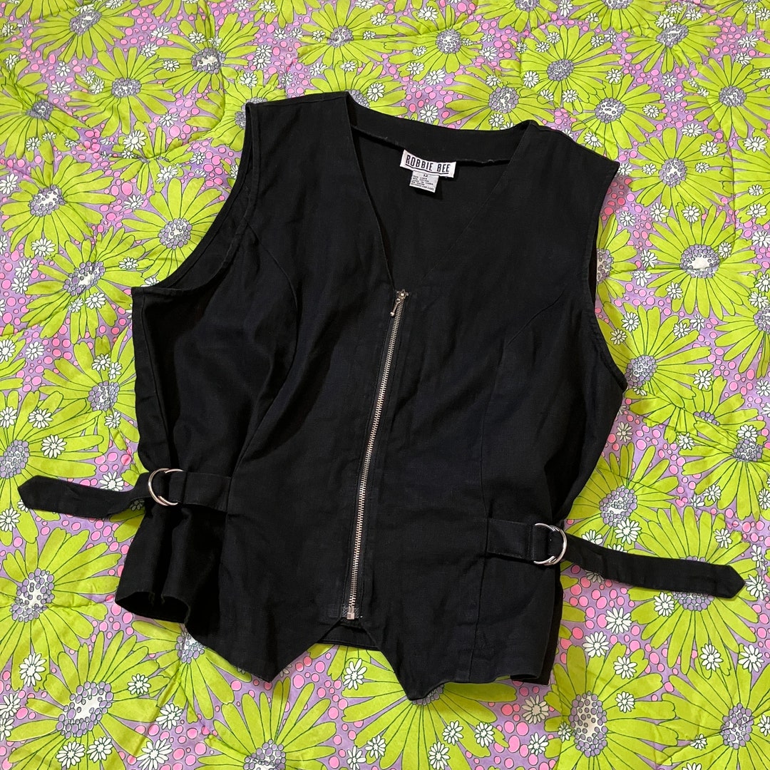 Vintage 90s Y2k Vest Vintage Minimal Whimsigoth S-M 1990s Black Linen ...
