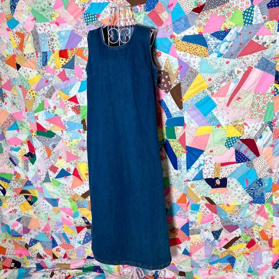 vintage cottage core denim dress 1990s cotton western… - Gem