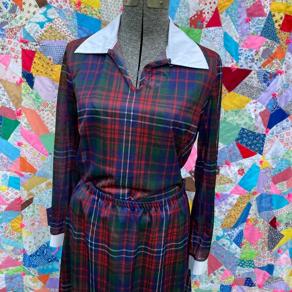 70s retro plaid skirt and top matching set | S - M | … - Gem
