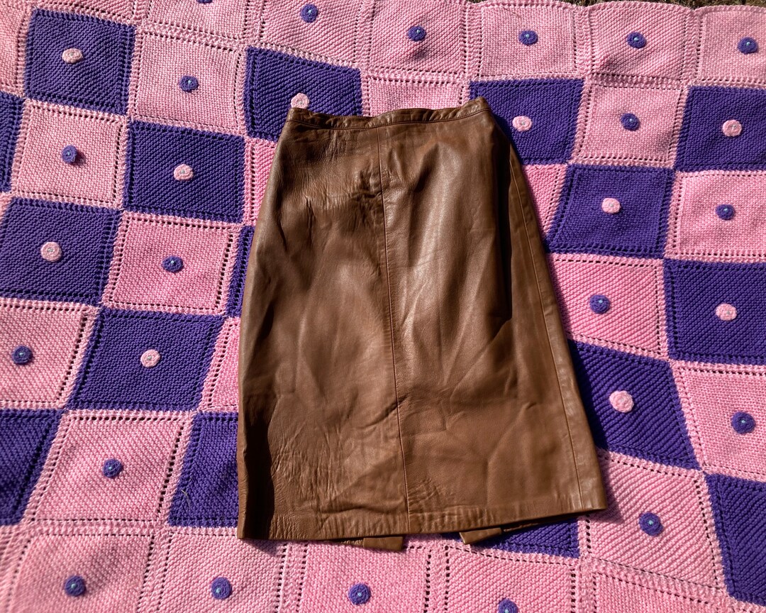 Vintage 70s Skirt Made in USA 70s Vintage Carmel Leather - Etsy