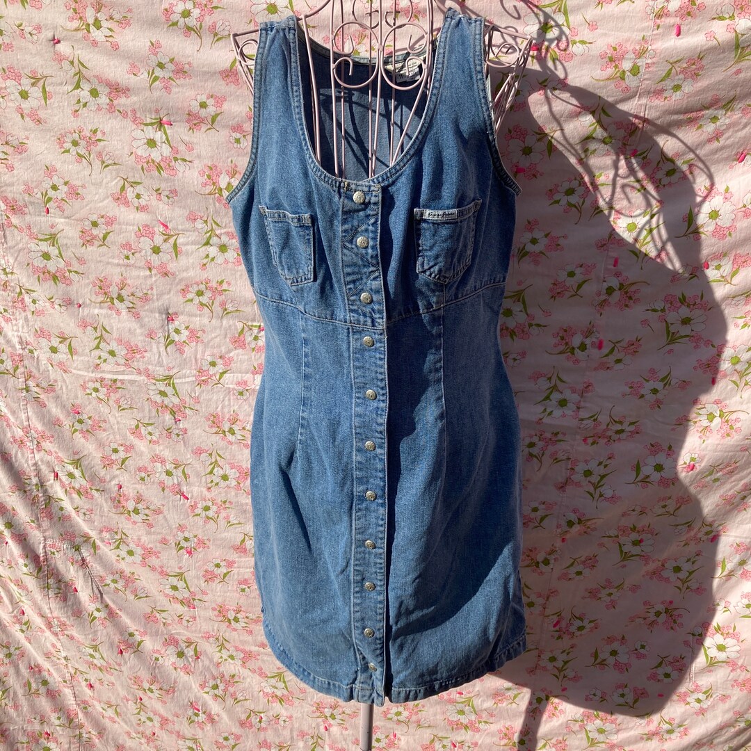 Vintage Denim Jumper Dress Cotton Western Guess Farmcore Jean | S-M ...