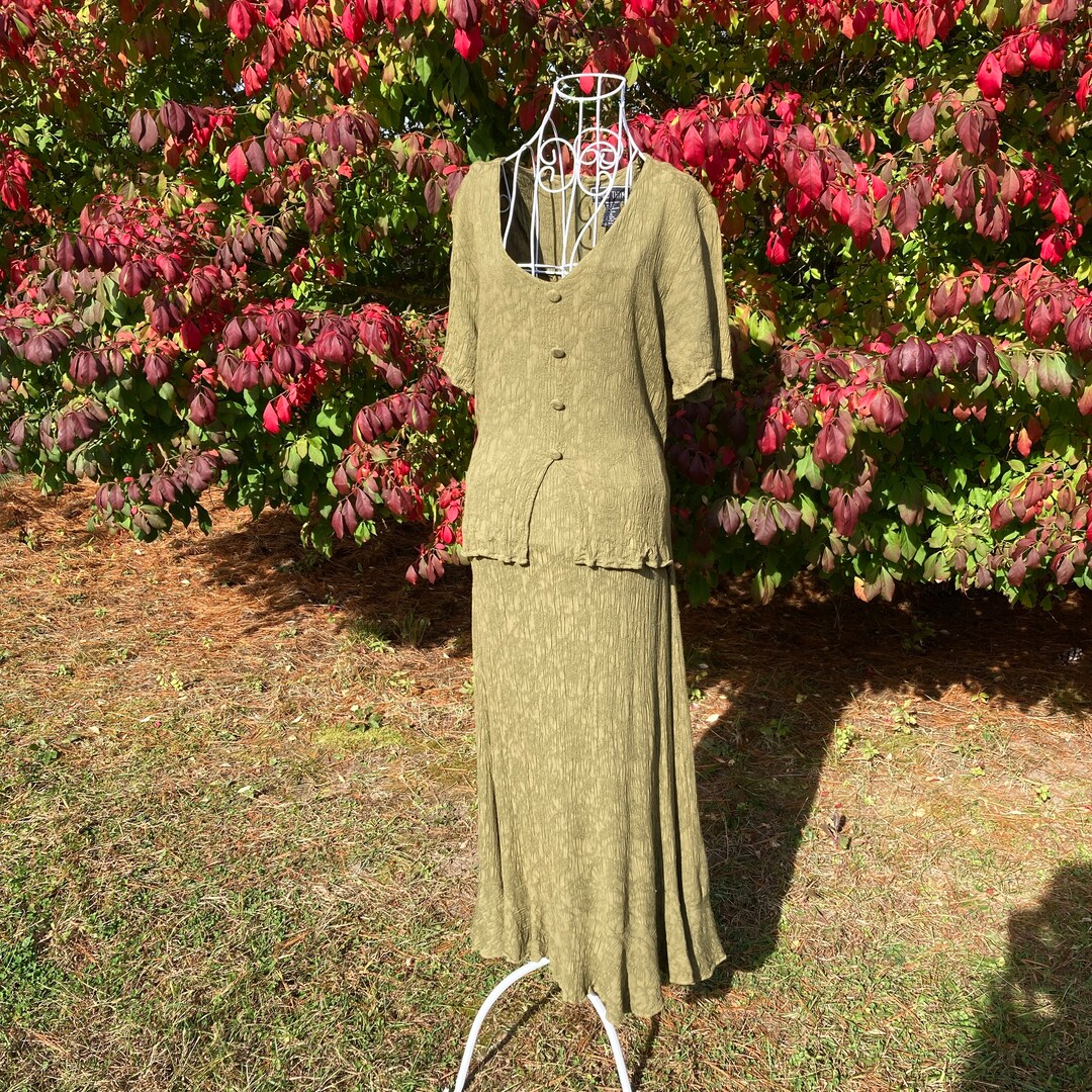 Vintage Cottage Core Dress 1990s Olive Green Sundress | S-M | Short ...