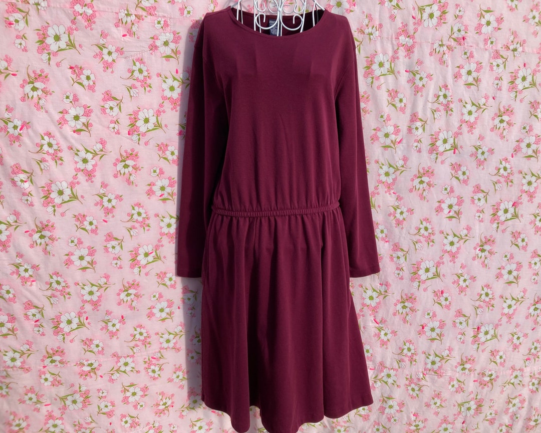 Vintage Cottage Core Dress Lands End Cotton 1990s Wine Red Homestead ...