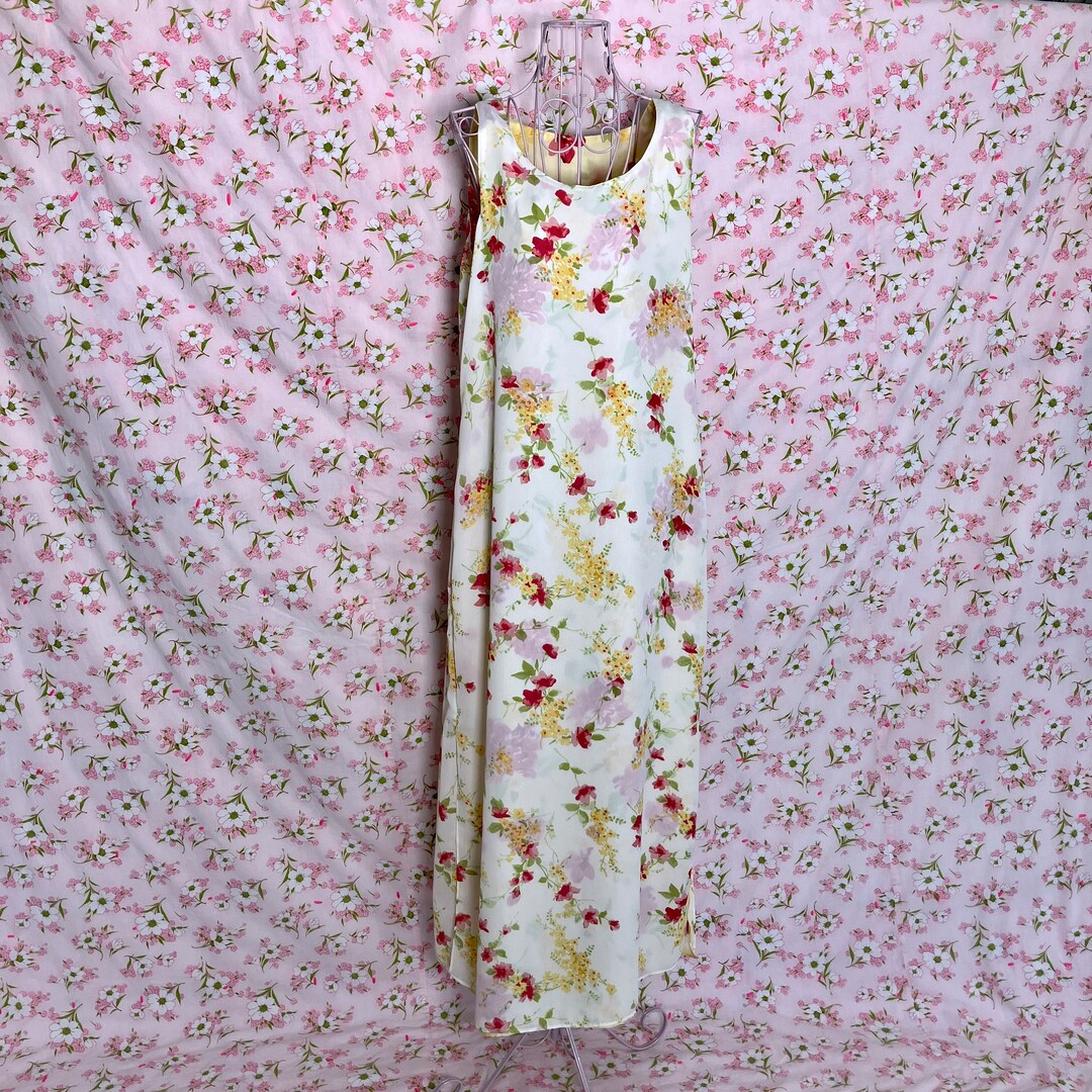 Vintage 90s Y2k Dress Pastel Yellow Floral Maxi | S-M | Cottage Core ...