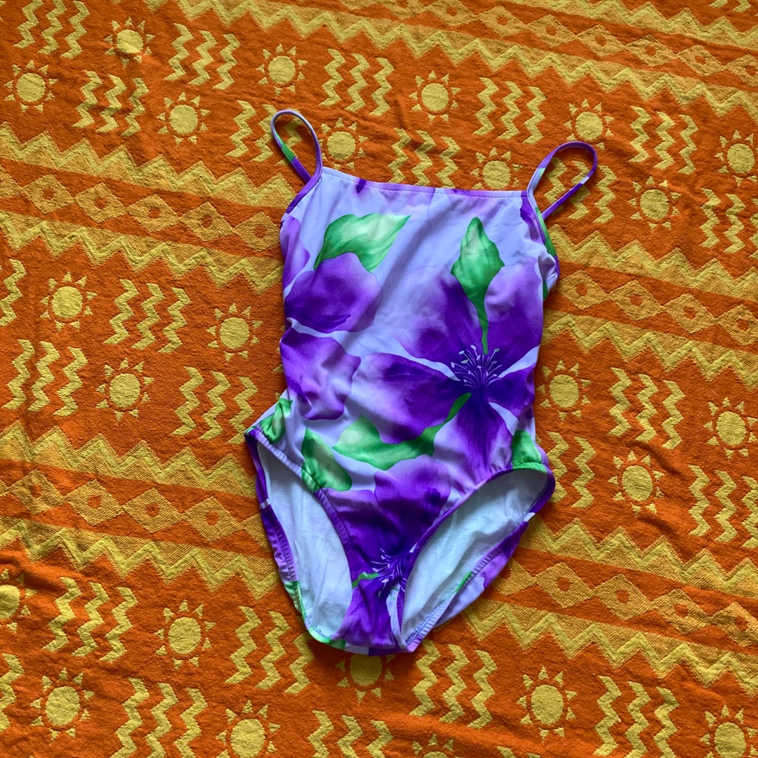 Vintage Vtg 90s One Piece Bathing Suit Pastel Purple Floral 1990s ...