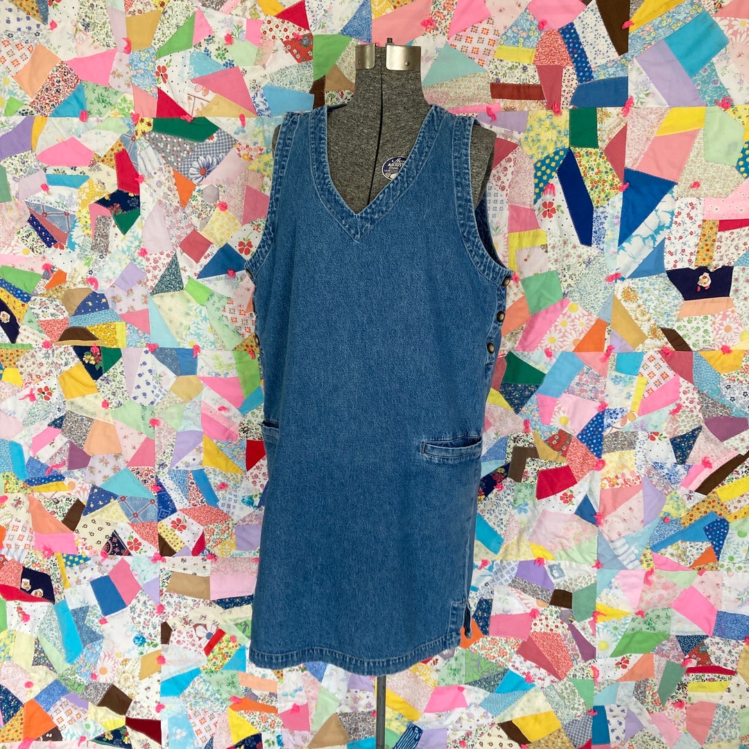 Vintage Eddie Bauer Dress Cottage Core Denim Jumper 90s 1990s Cotton ...
