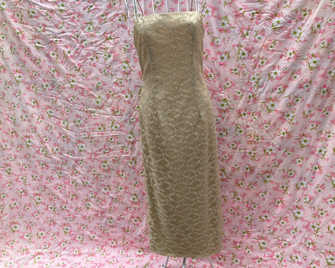 90s Formal Dress Prom Tan XS S Made in Usa Spaghetti Straps - Etsy