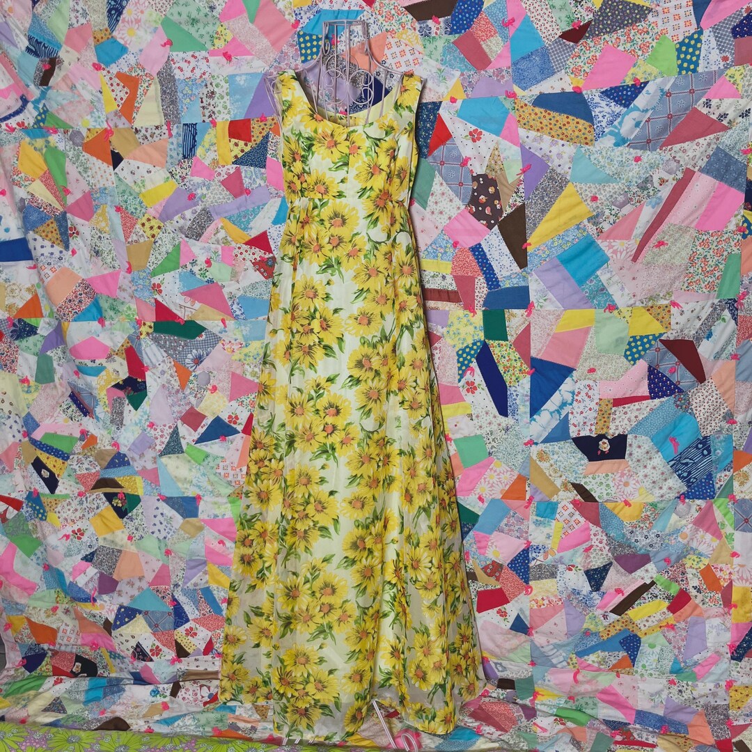 Vintage 60s Dress Yellow Floral Print Western Farmcore Lace Overlay ...