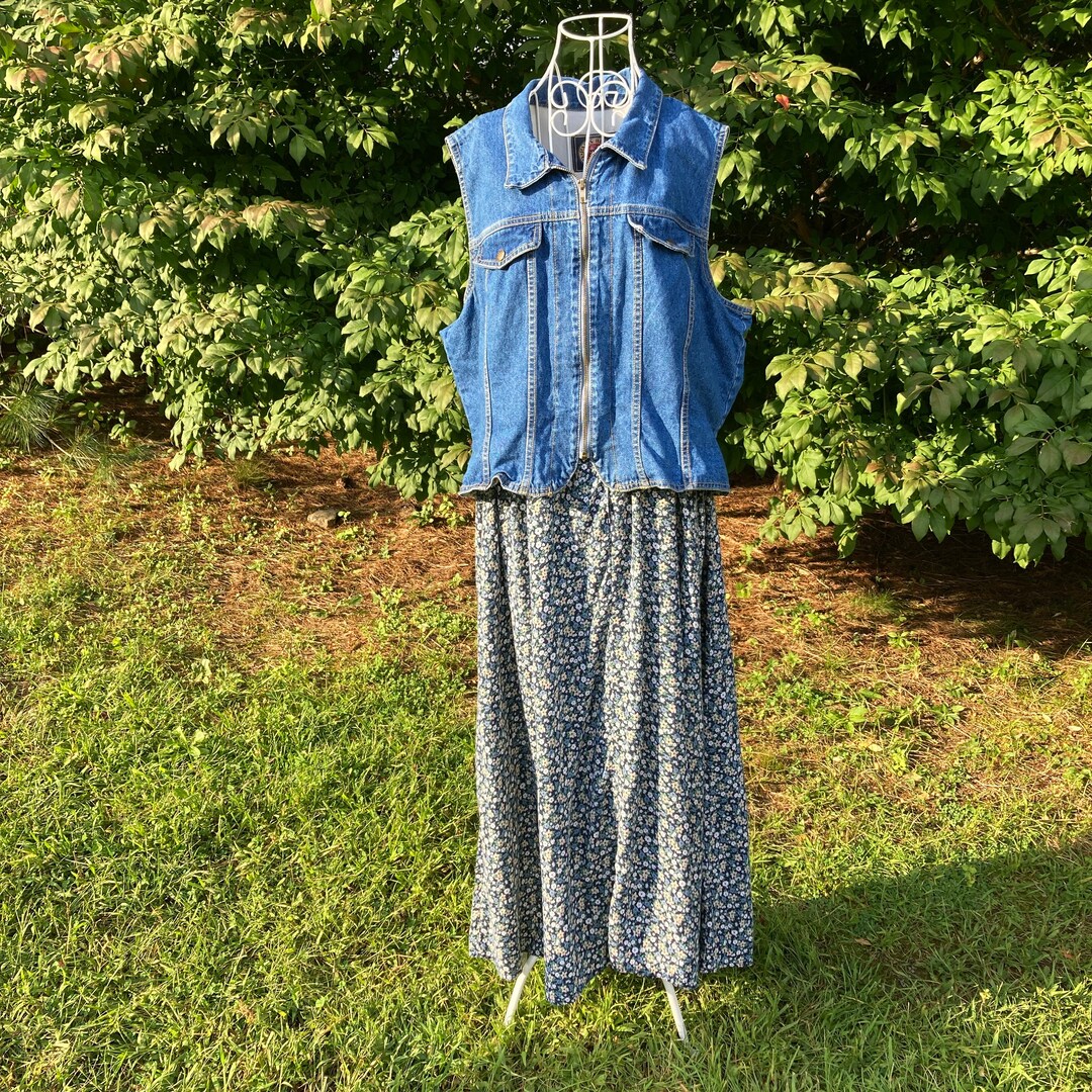Vintage 90s Denim Dress Cottage Core 1990s Cotton Farmcore Jean Floral ...