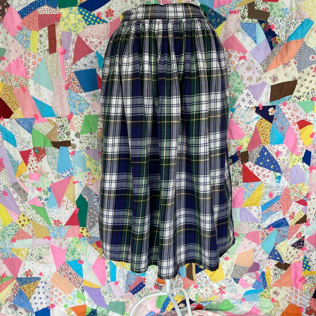 Vintage 80s 90s Skirt Cottage Core Plaid | XS-S | 25 in Waist | Blue ...