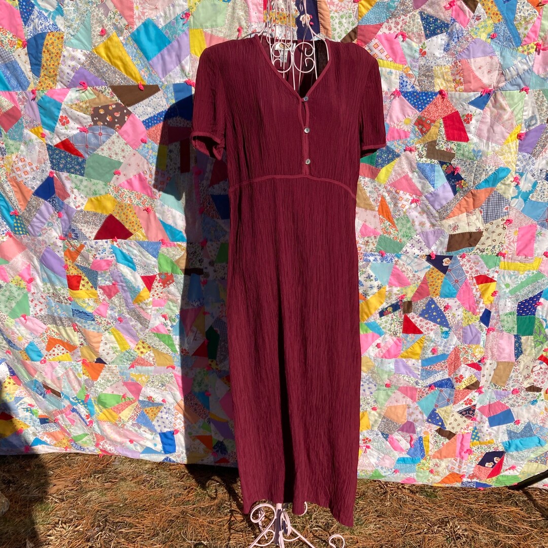 Vintage Cottage Core Dress 1990s Wine Red Sundress | M-L | Sleeveless ...