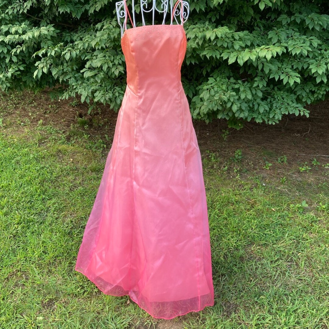 90s Y2K Formal Dress Prom Pink Orange |S-M | Made in Usa Spaghetti ...