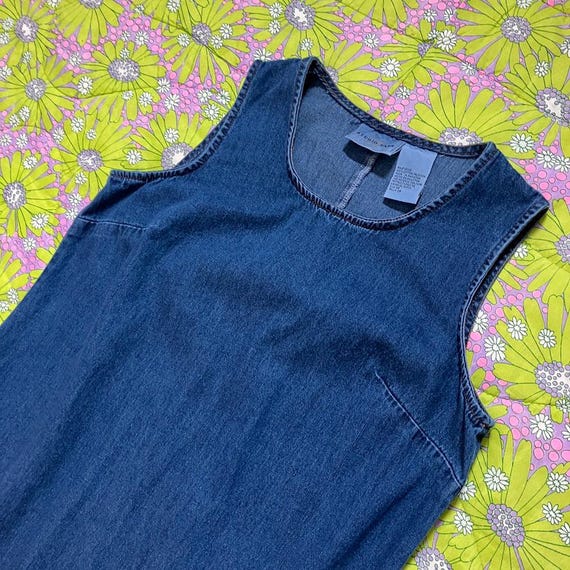 vintage cottage core denim dress 1990s cotton western… - Gem