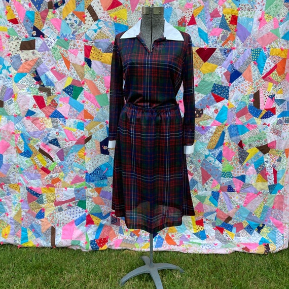 70s retro plaid skirt and top matching set | S - M | … - Gem