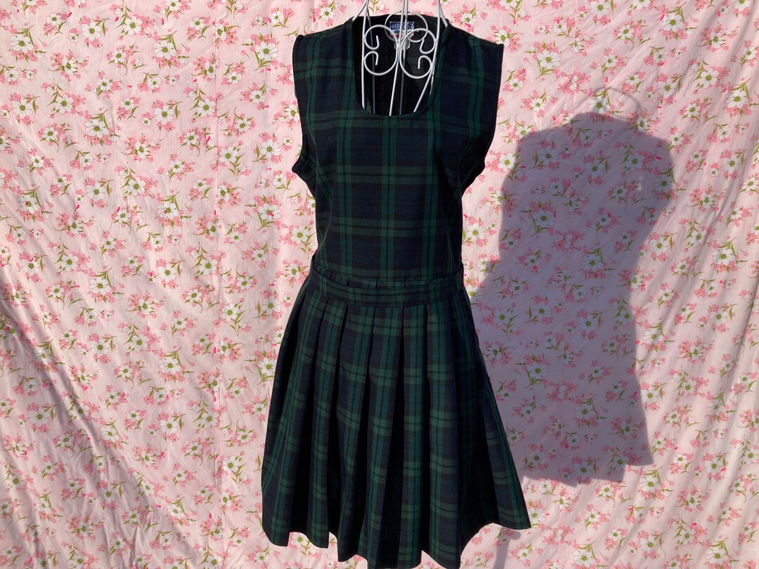 Vintage 90s Plaid Dress 1990s Academic Preppy | S - M | Blue Green ...