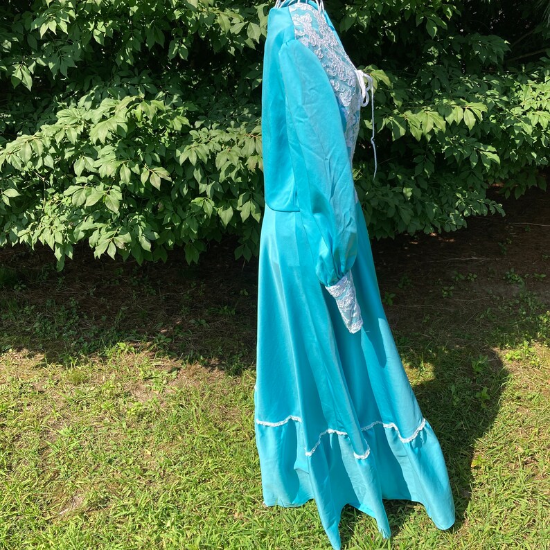 Vintage 70s Prairie Dress 1970s | S-M | Pastel Teal Maxi Balloon Bishop ...