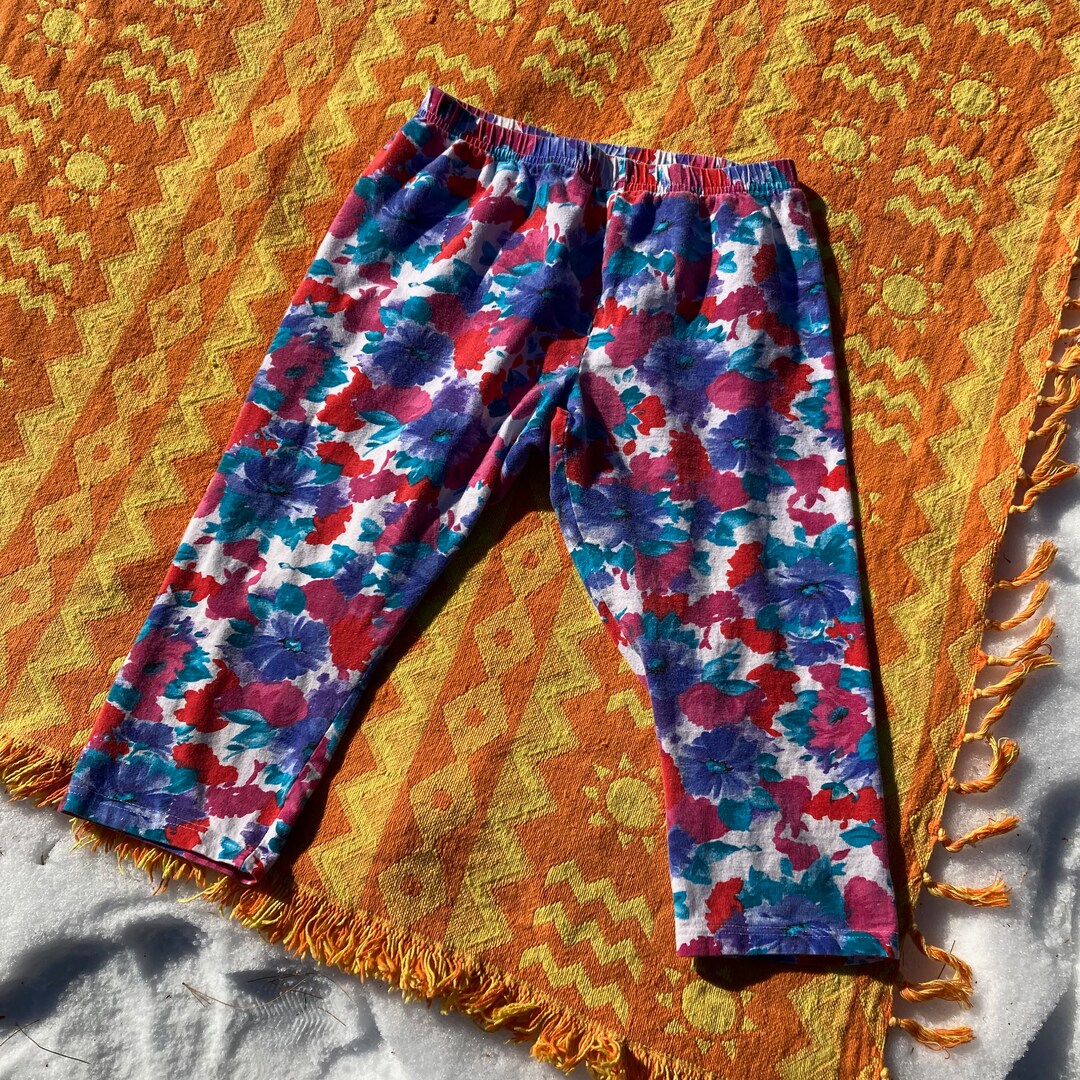 Floral Print 90s Long Biker Bike Shorts Cycling Gym Vintage 1990s White ...