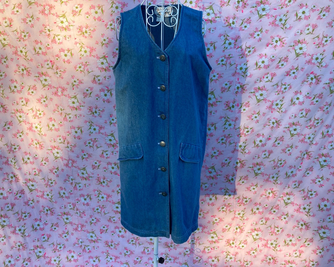 Vintage Denim Jumper Dress 90s Prairie Homestead Cotton Western ...