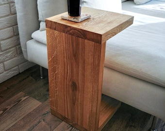 C shaped side table with drawer store