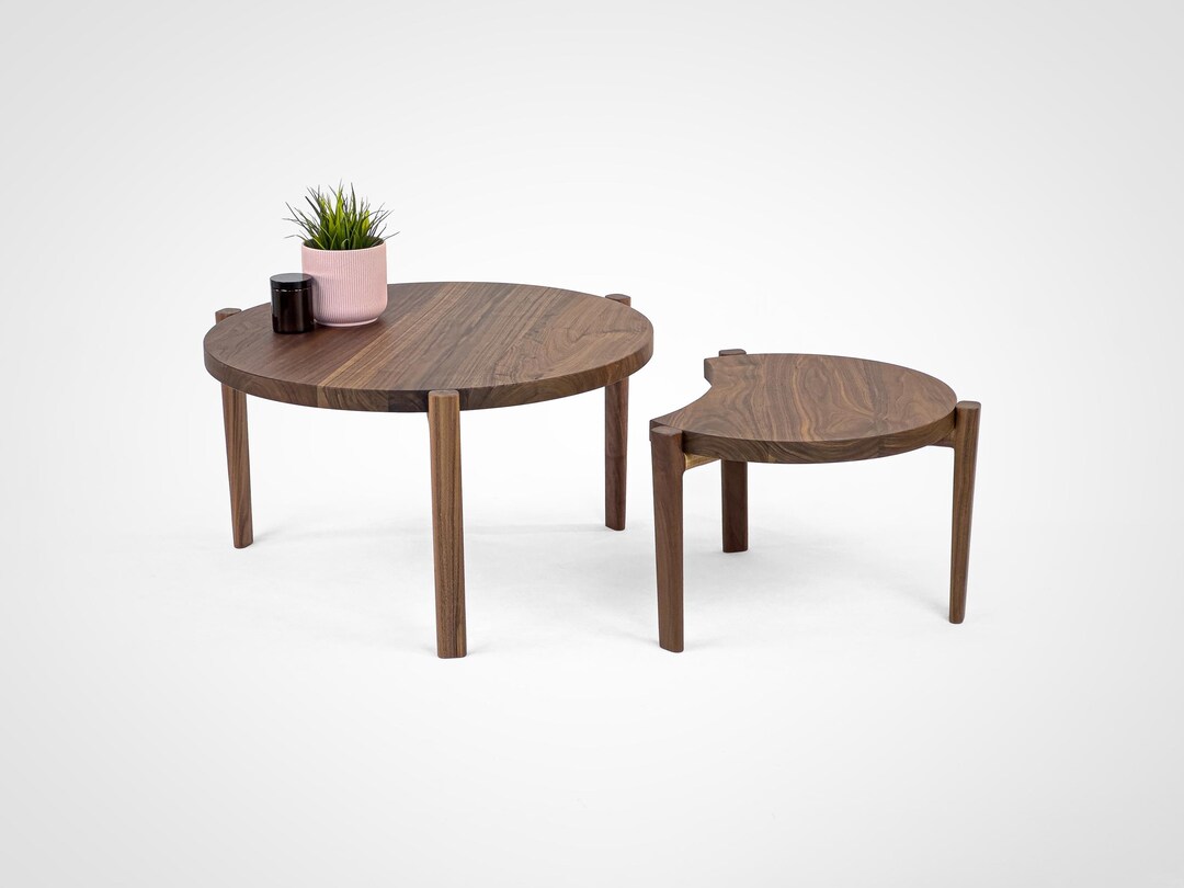 MONA | Walnut Nesting Coffee Table Set | Solid Wood Round Table With ...