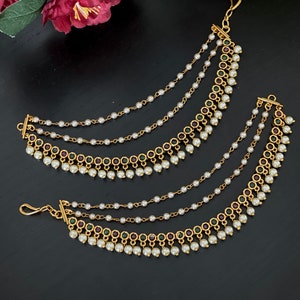 Antique Gold Finished Kemp Ear Chain /traditional Earrings - Etsy