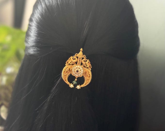 Cute Antique Peacock Hair Pin / CZ Juda Pin / Veni Pin / Jada Billa ...