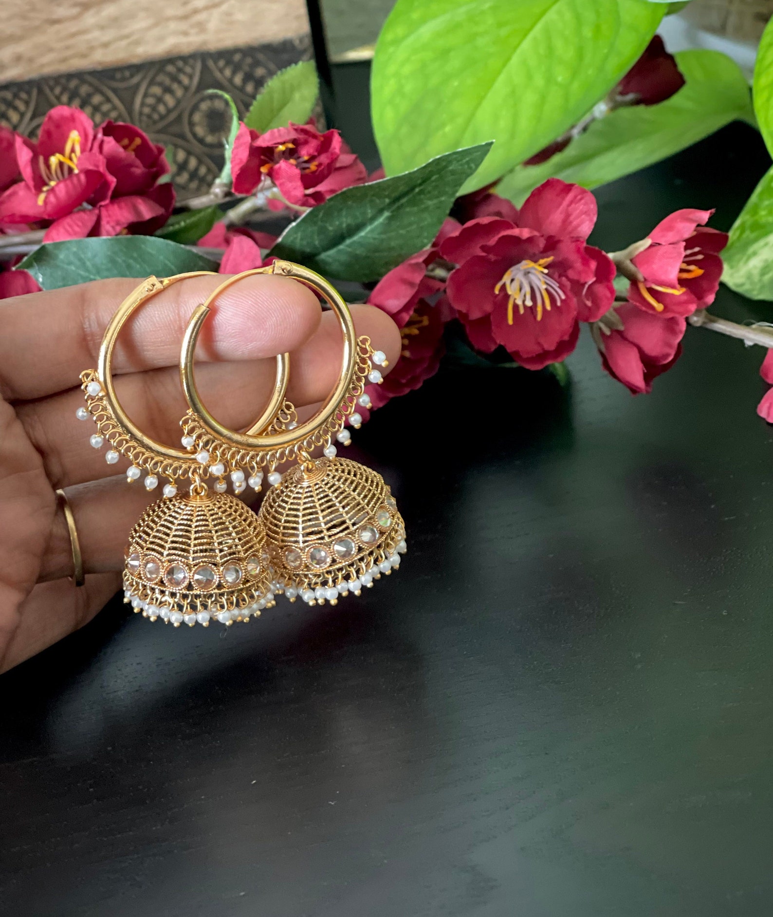 Antique Polki Bali Jhumkas / Jhumki Earrings Jewelry / Indian Jumkas ...