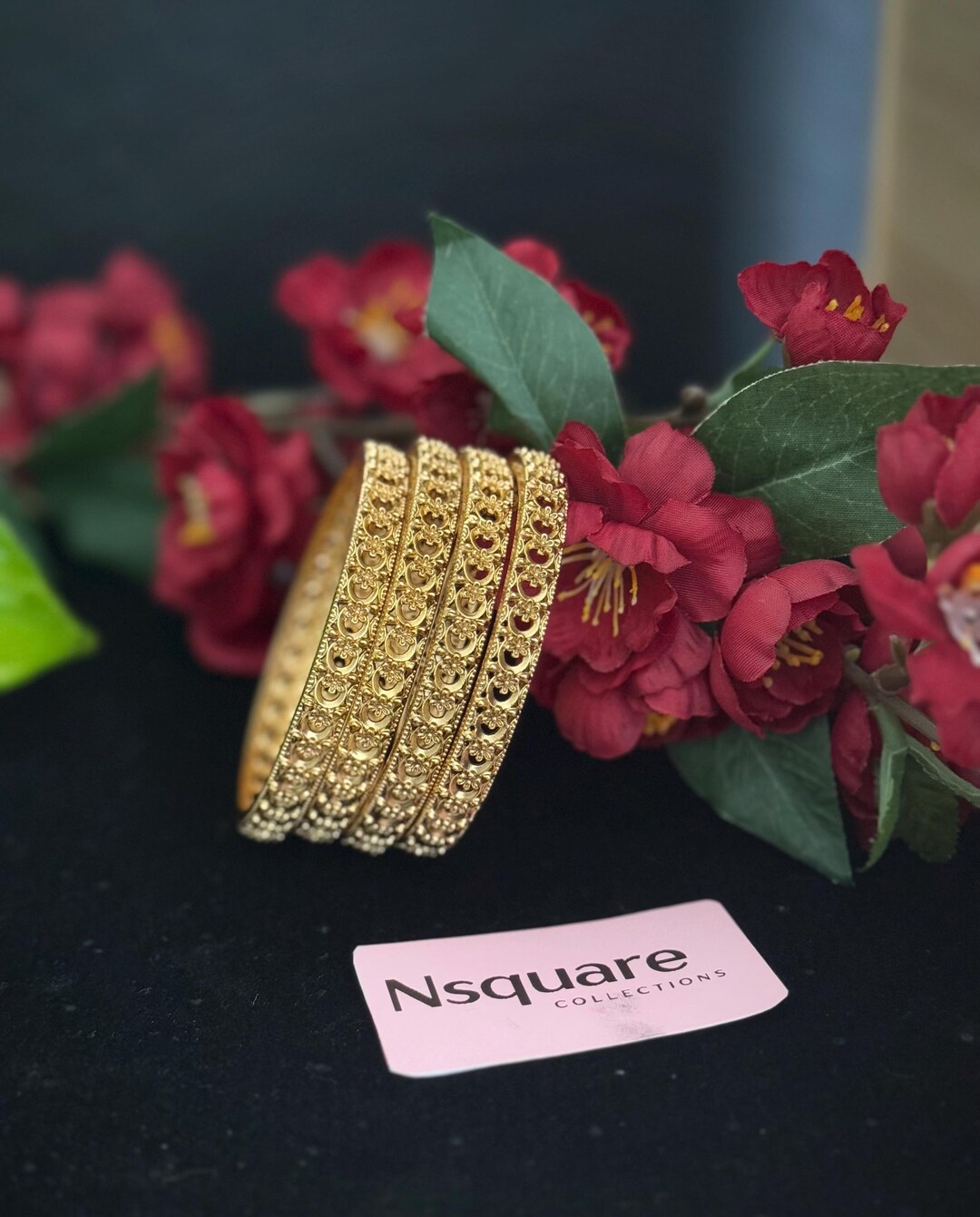 A Set of 4 Antique Matte Gold Finished Bangles / Wedding Bangles ...