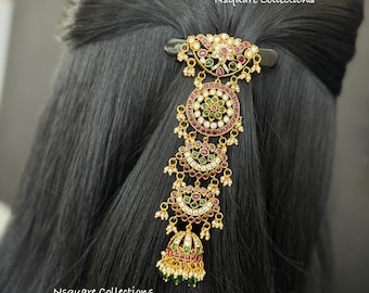 Grand Antique Kemp Peacock Jhumka Hair Brooch / Juda Pin / Veni Pin ...