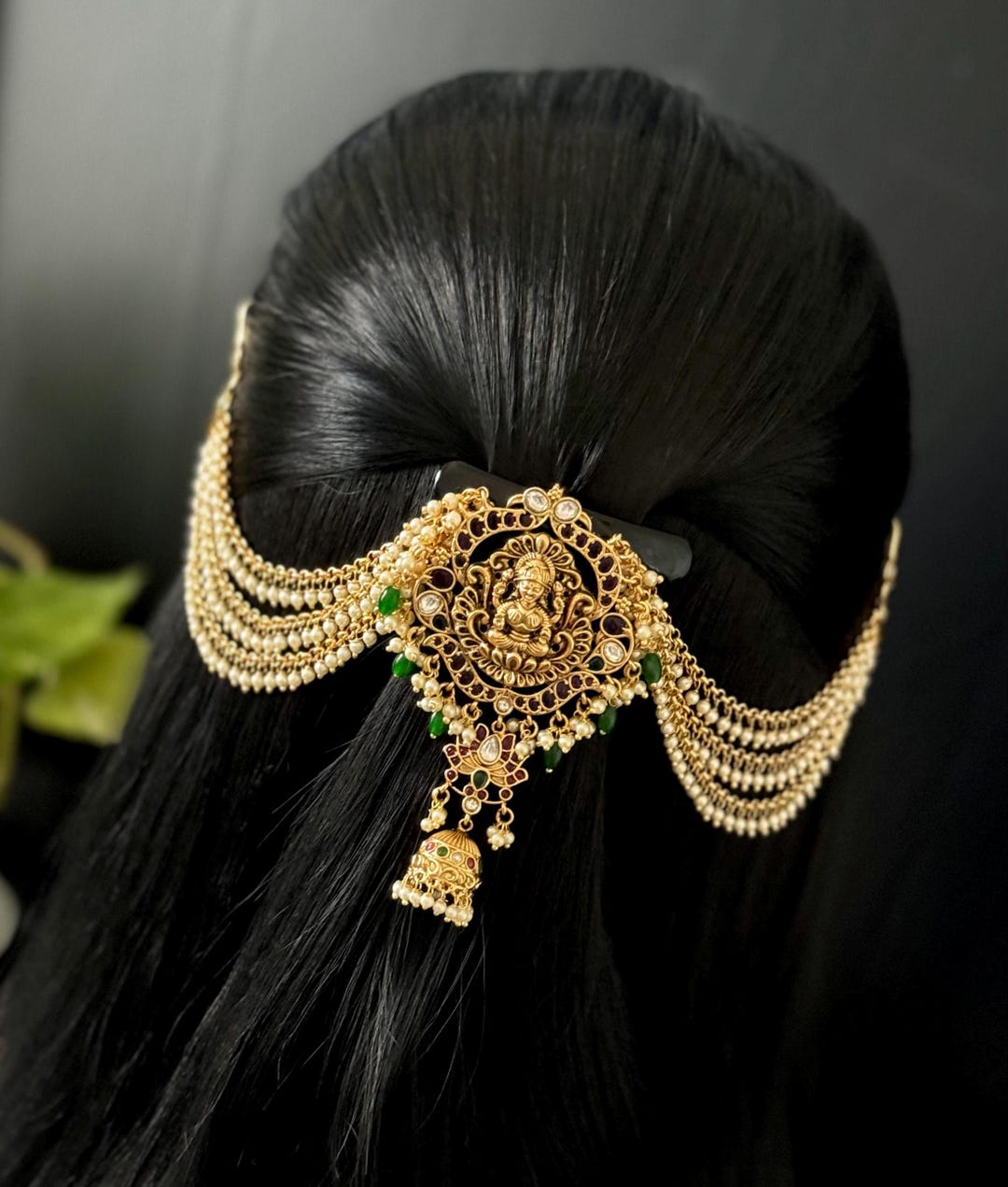 Antique Kemp Jadau Hair Pin With Layered Chain / Juda Pin / Veni Pin ...