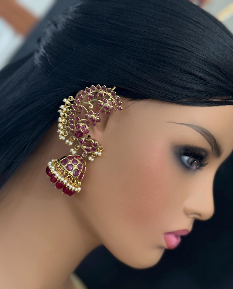 Antique Dull Victorian Finish Peacock Ear Cuff Jhumkas / Temple Jhumka ...