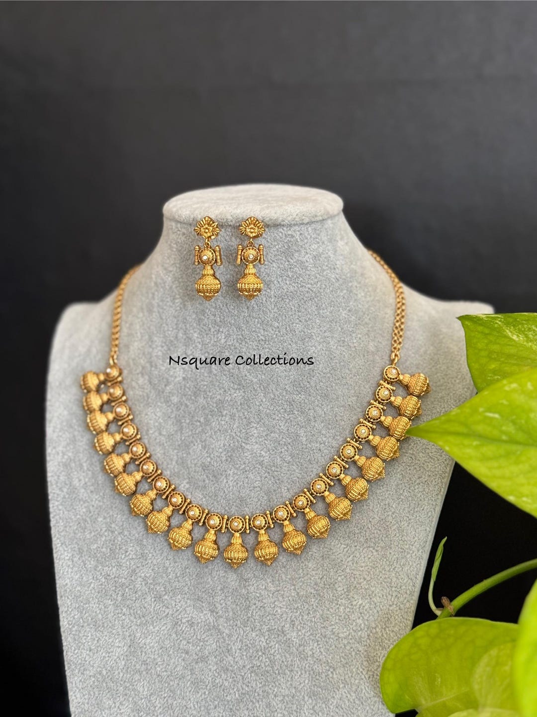 Antique Matte Gold Finish Necklace Set / South Indian Jewelry / Temple ...